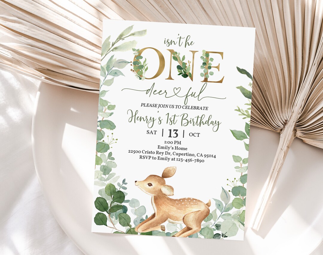 One-deer-ful First Birthday Invitation Woodland 1st Birthday Invite ...