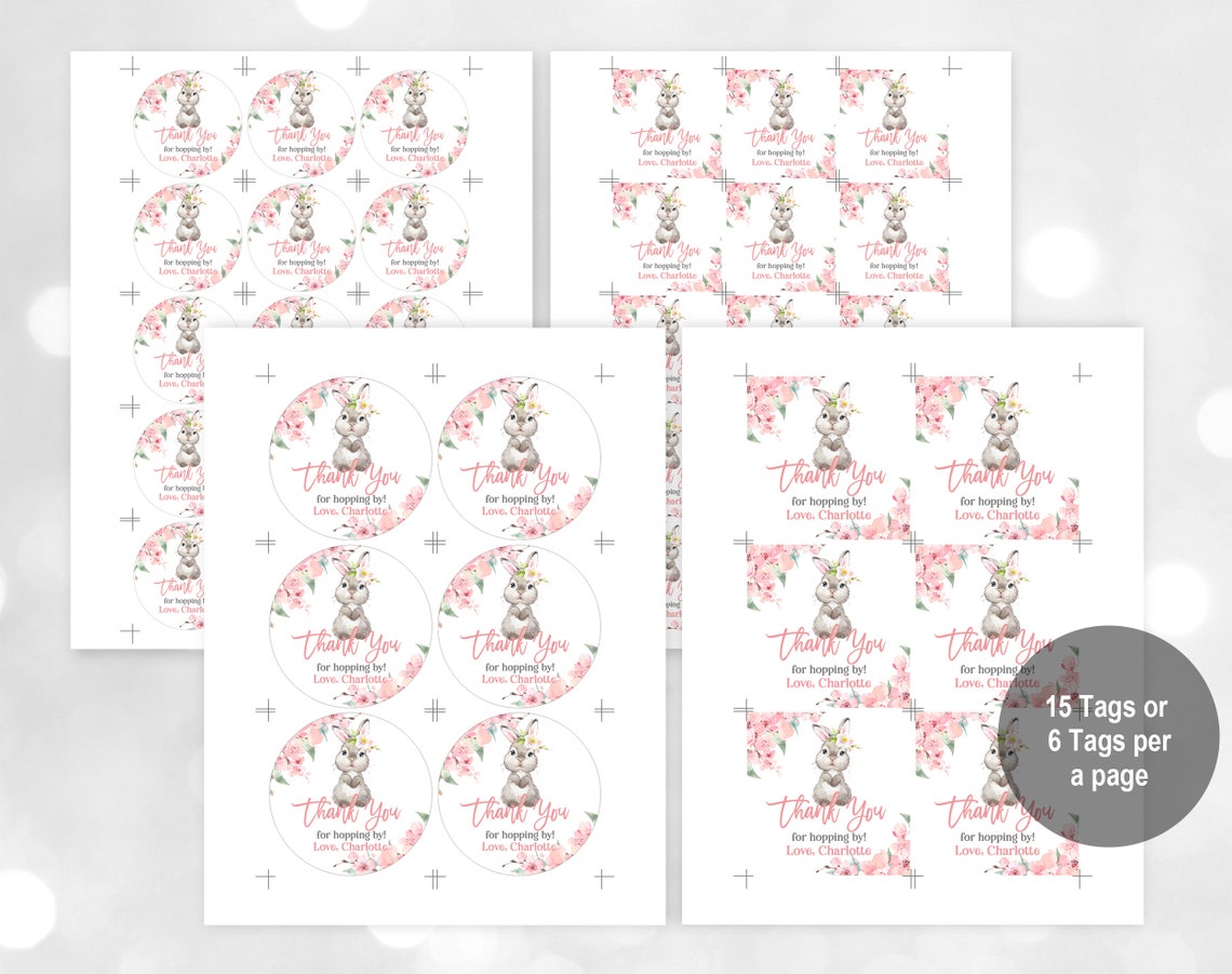 Bunny Birthday Thank You Tags Rabbit Label Spring Party Easter - Etsy