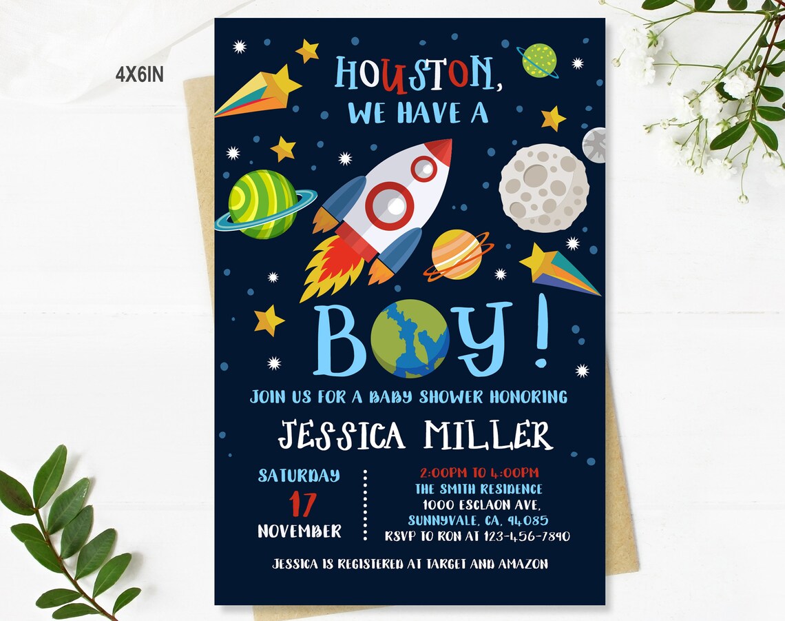 Outer Space Baby Shower Invitation Planets Rocket Ship - Etsy