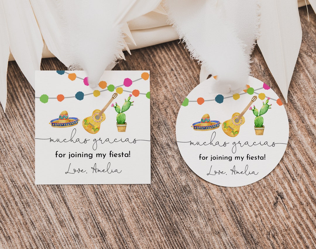 Editable Fiesta Birthday Thank You Label Fiesta Favor Tags Mexican ...