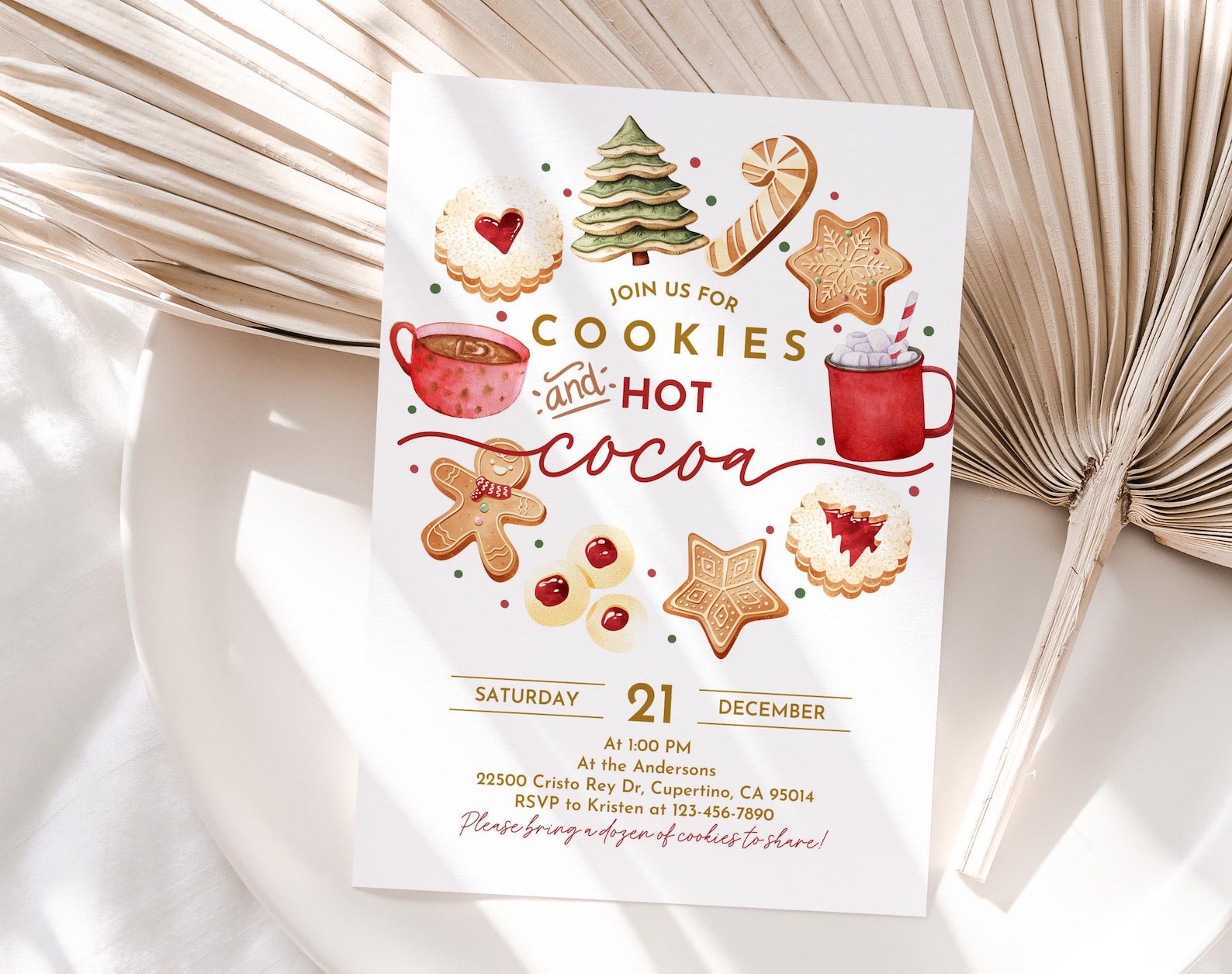 Hot Cocoa Party Invitation: Editable Christmas Cookies Theme ...