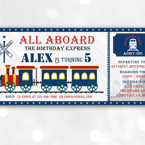 Train Birthday Ticket Invitation Train Ticket Kids Invite Blue - Etsy