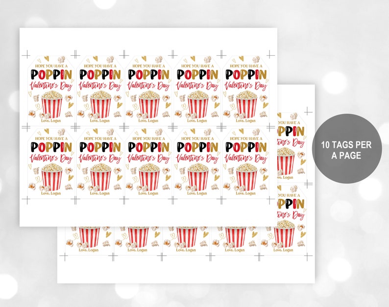 Popcorn Valentine's Day Tag Valentine Label Sticker | Etsy