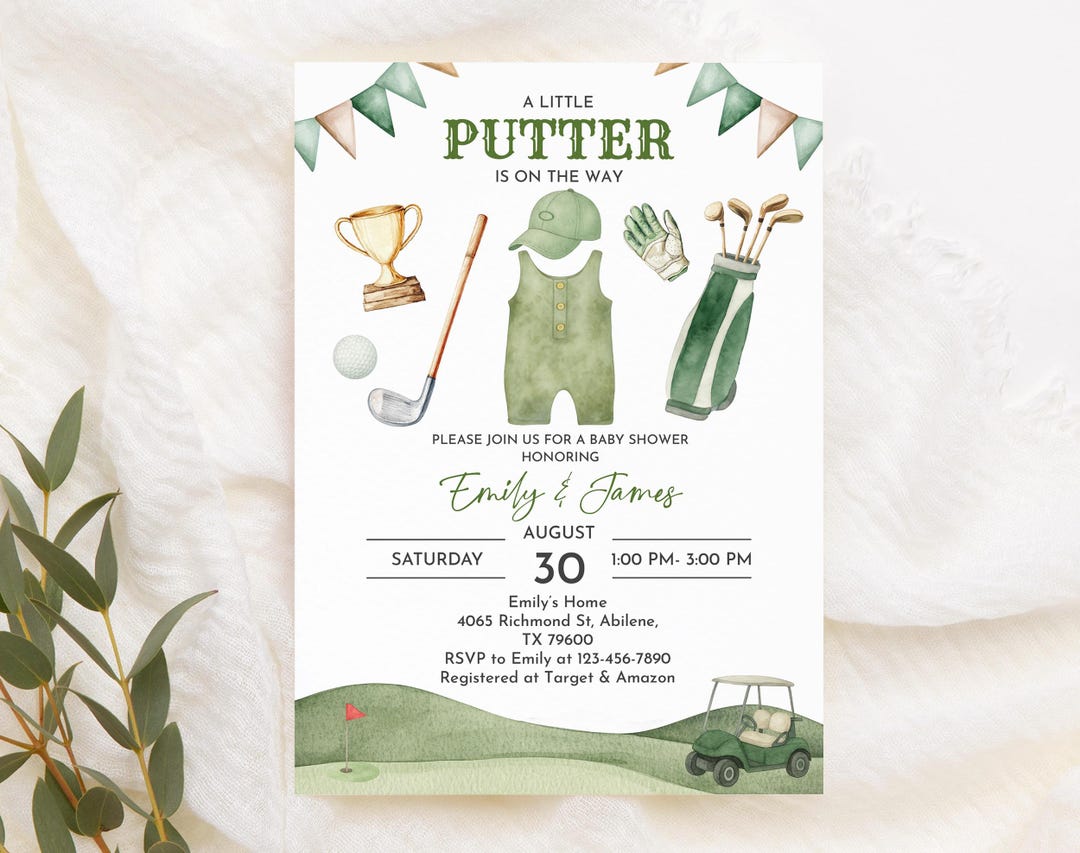 Golf Baby Shower Invitation - A Little Putter is on the Way, Editable ...