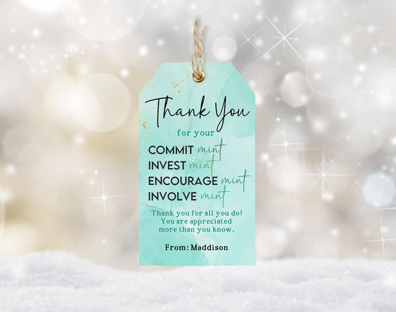 Thank You Mint Tags: Printable Teacher & Volunteer Labels (editable PDF ...