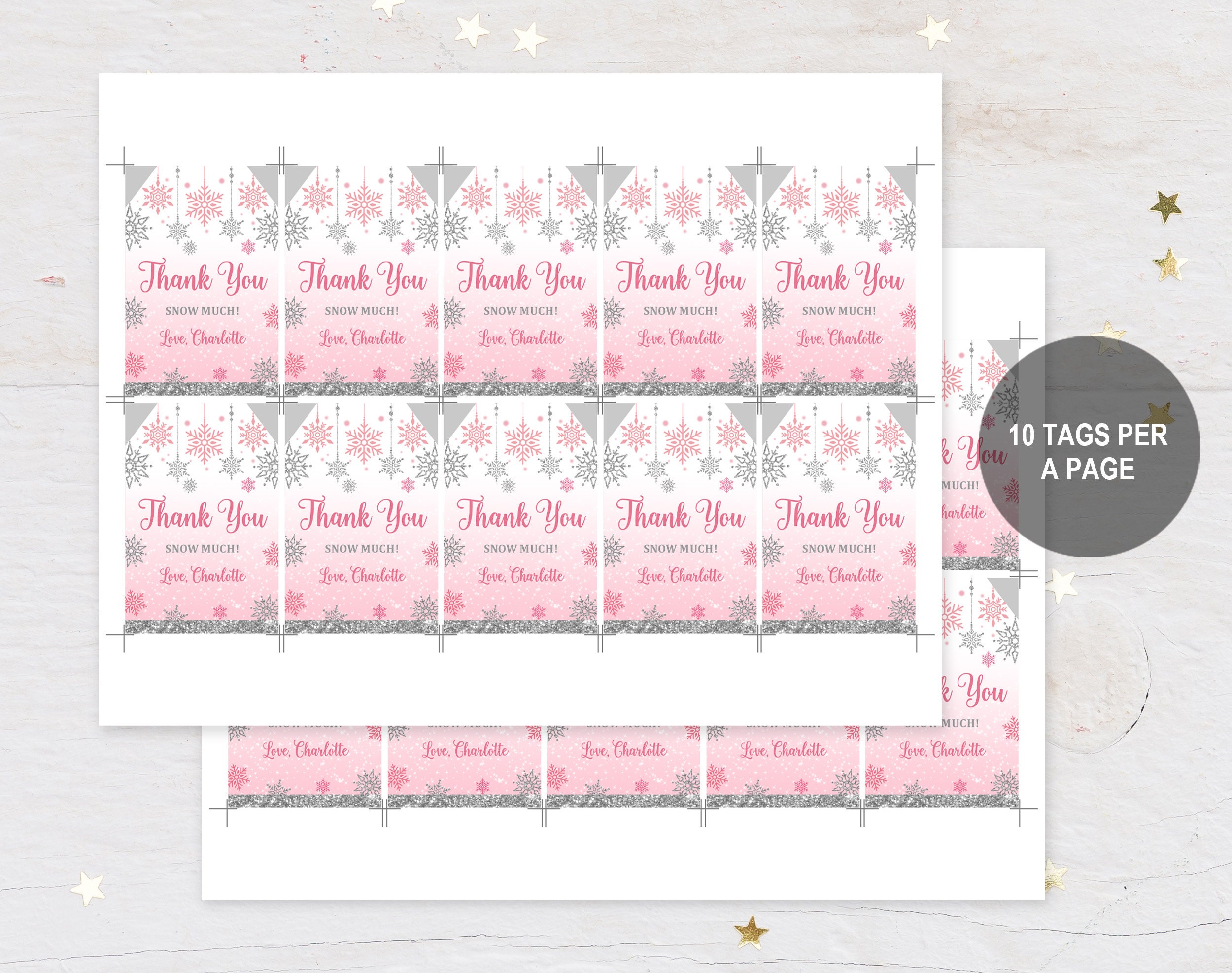 Winter Snowflake Birthday Thank You Favor Tags Template/ Thank | Etsy