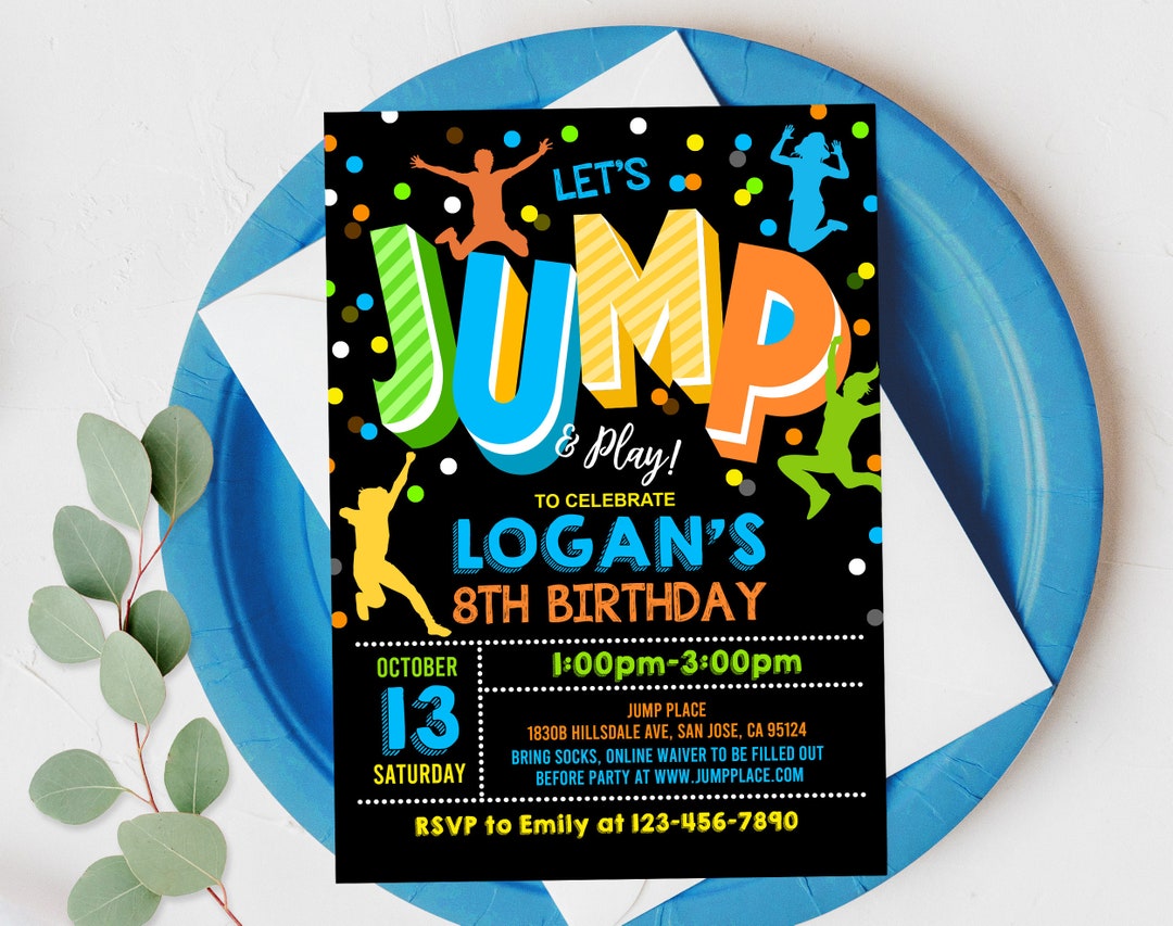 Jump Birthday Invitation, Trampoline and Bounce House Theme (editable ...