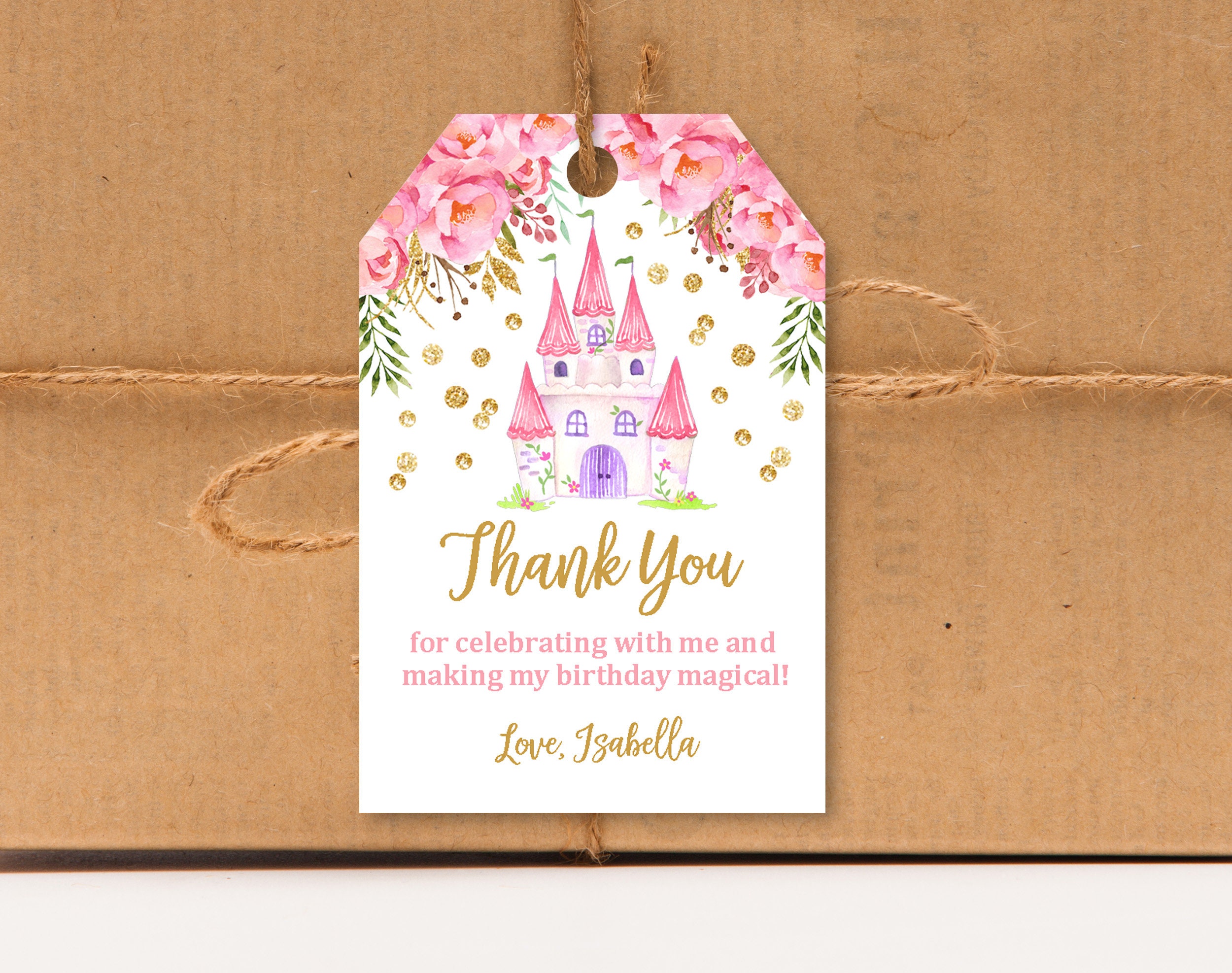 Princess Birthday Thank You Tags, Editable Printable (2x3in Digital ...