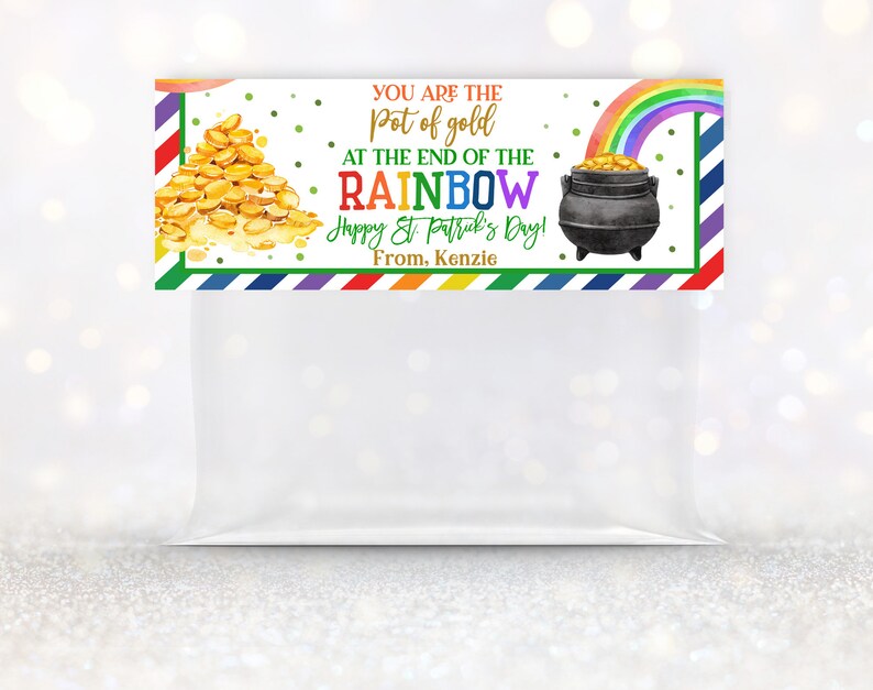 St. Patrick's Day Treat Bag Toppers, Rainbow Pot of Gold (editable PDF ...