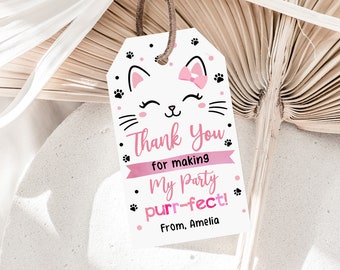 Editable Kitten Birthday Favor Tag Template Printable Kitty - Etsy