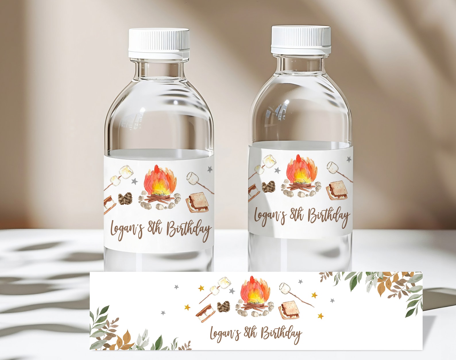 Editable S'more Birthday Water Bottle Label Fall Bonfire Water Label ...