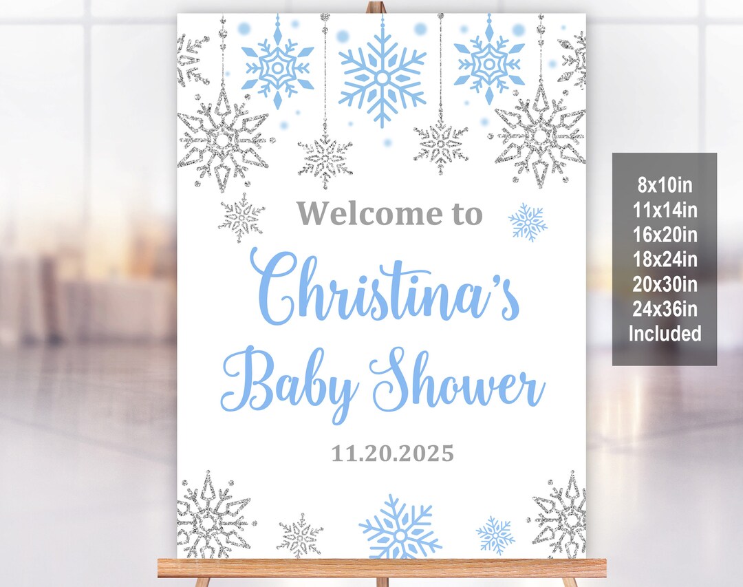 Winter Baby Shower Welcome Sign Snowflake Poster Boy Baby Shower Decor ...