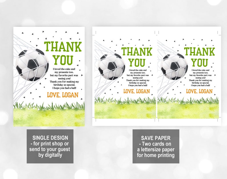 Soccer Birthday Thank You Card Soccer Party Thank You Note - Etsy UK