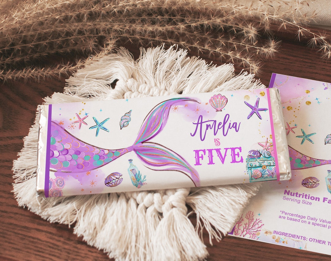 EDITABLE Mermaid Chocolate Bar Wrapper Summer Birthday Party Favors Beach Baby Shower Candy Bar ...