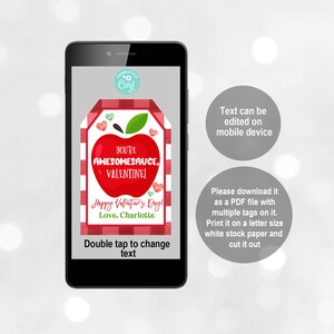 Valentines Applesauce Tag Valentines Day Card Kids Classroom School ...