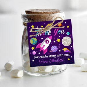 Outer Space Favor Sticker Favor Tag Astronaut Party Label Round Square ...