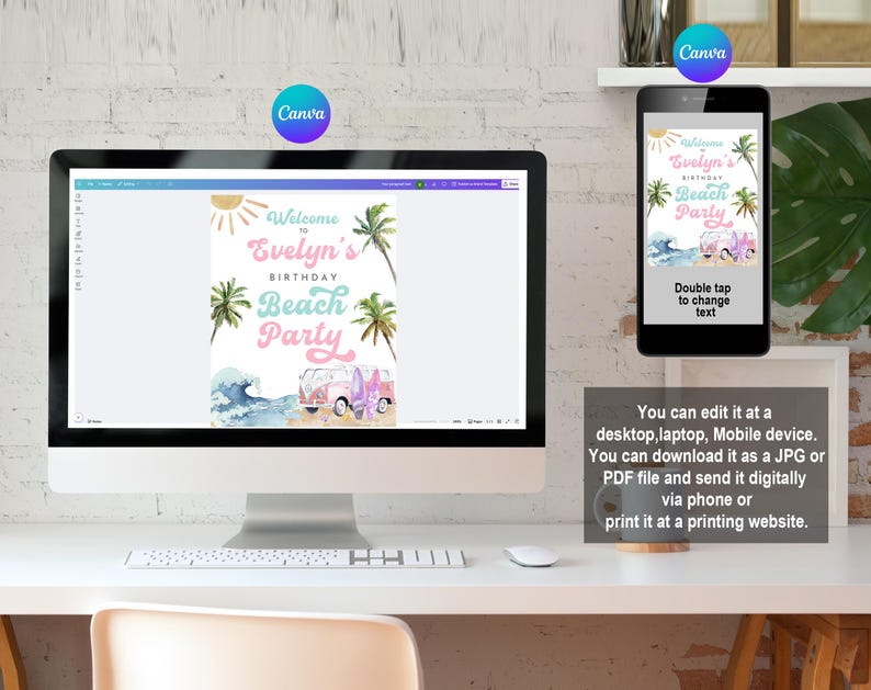Beach Party Welcome Sign: Surfing Birthday Decor (digital Editable ...