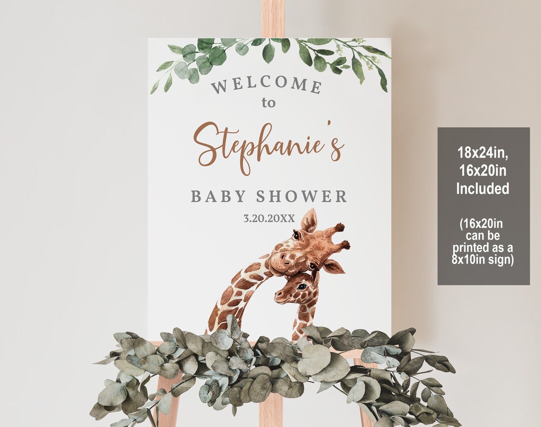 Giraffe Baby Shower Welcome Sign Safari Jungle Welcome Poster Tropical ...