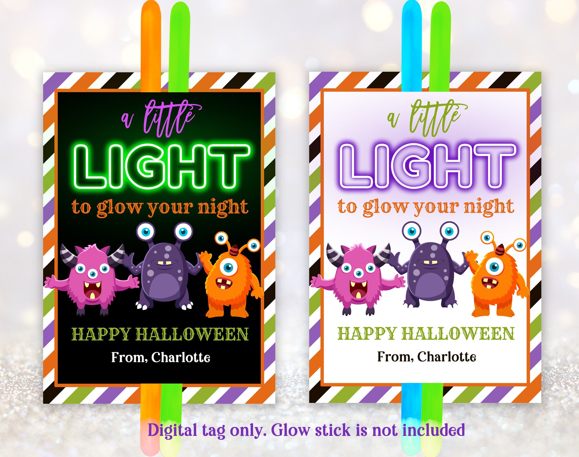 Halloween Glow Tag Monster Glow Stick Tag Halloween Gift Label - Etsy