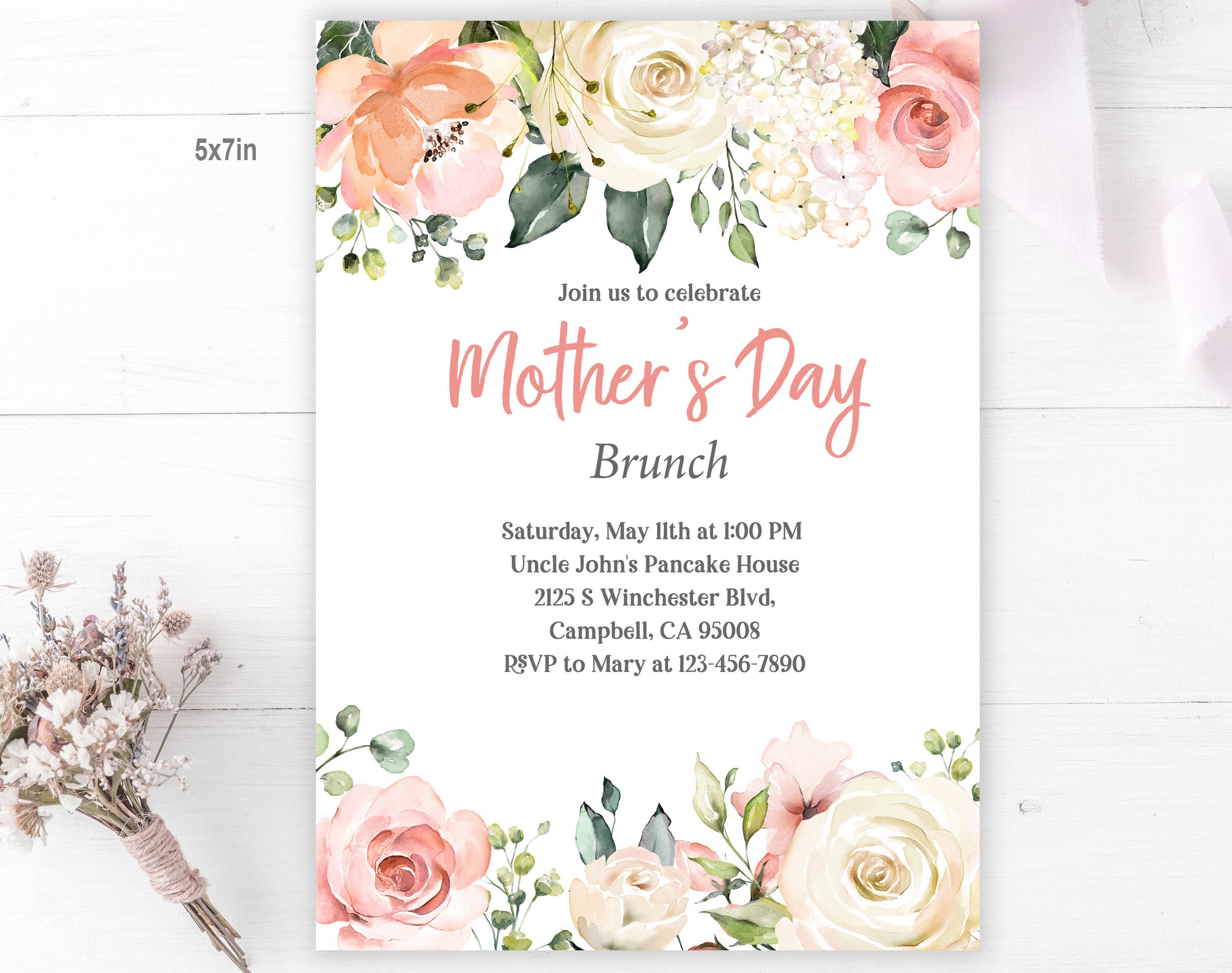 Mother's Day Invitation Brunch Tea Party Invite Blush Pink | Etsy