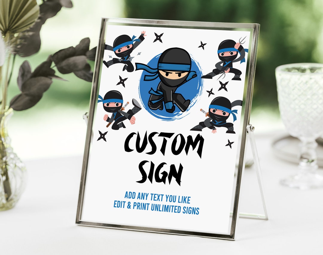Blue Ninja Birthday Custom Sign Ninja Party Table Sign Set - Etsy