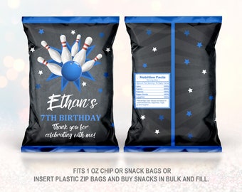 Bowling Chip Bag Birthday Party Favor Neon Glow Bowling Snack Wrapper ...