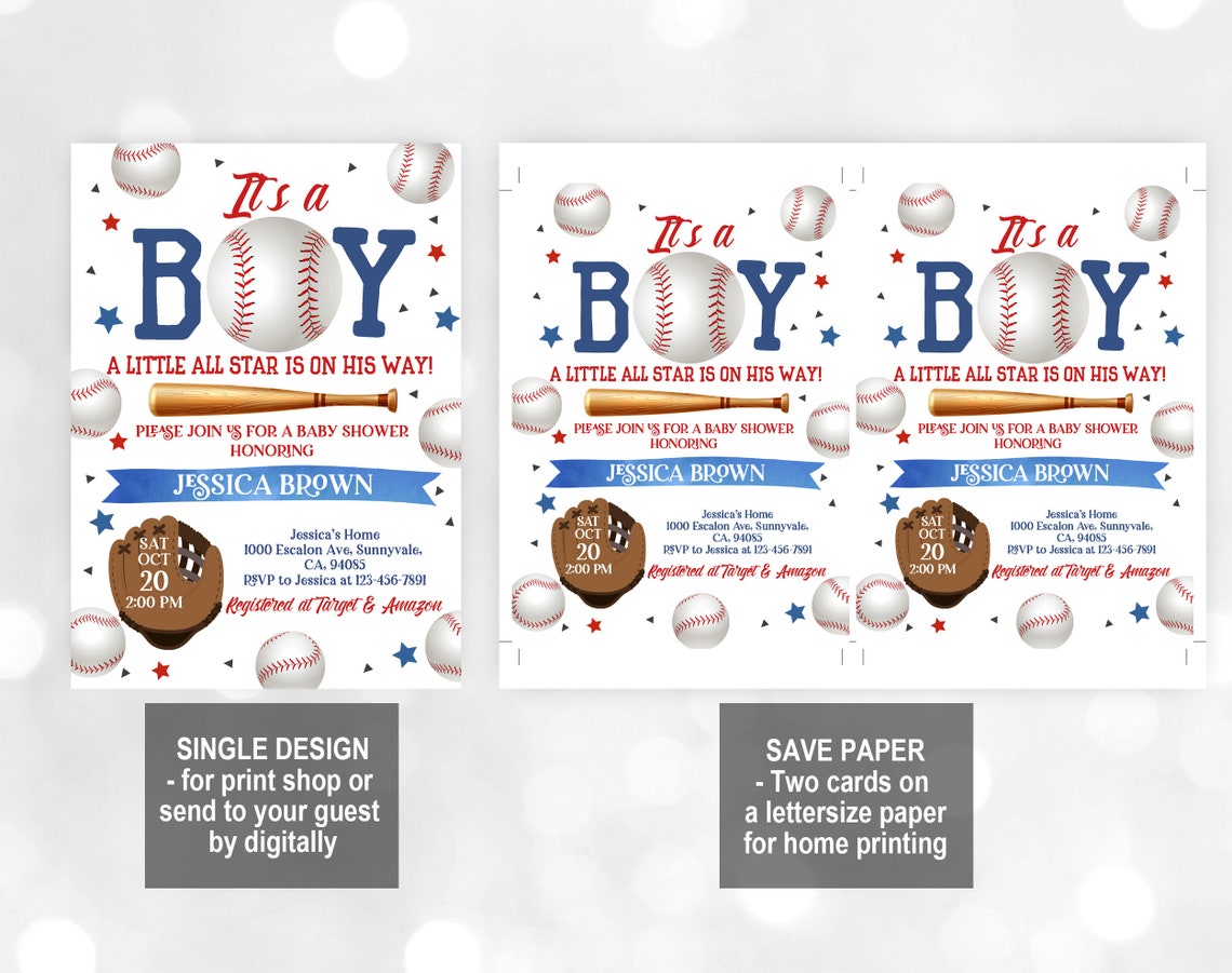 Baseball Baby Shower Invitation Sports Invite Swing on Over - Etsy