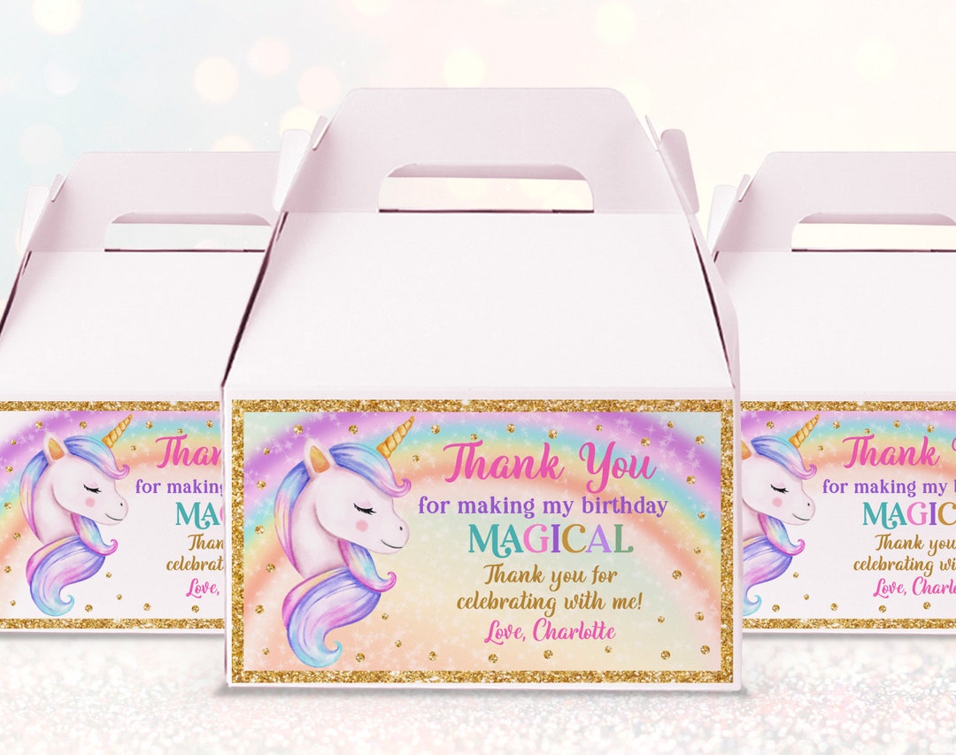 Unicorn Birthday Gable Box Label Rainbow Magical Gift Box Labels ...