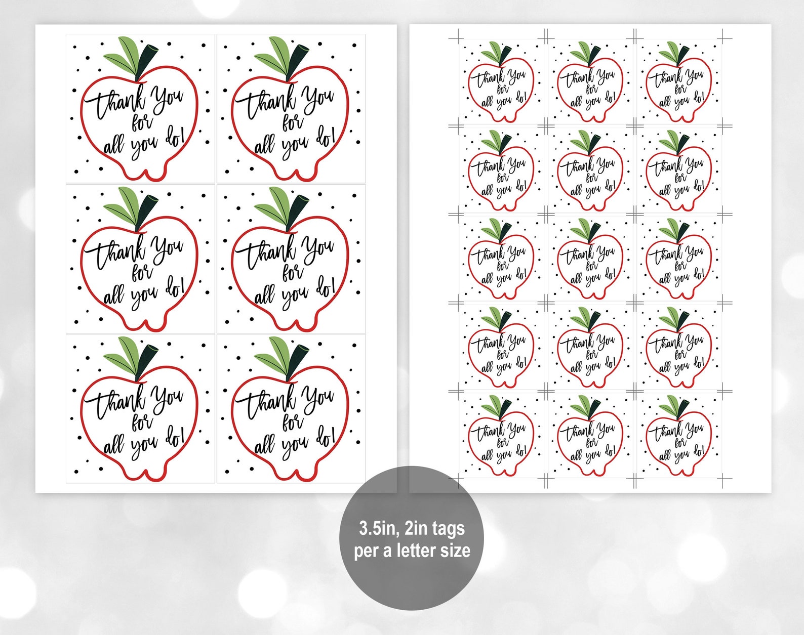 Apple Thank You Tag Printable Teacher Appreciation Favor Tags - Etsy