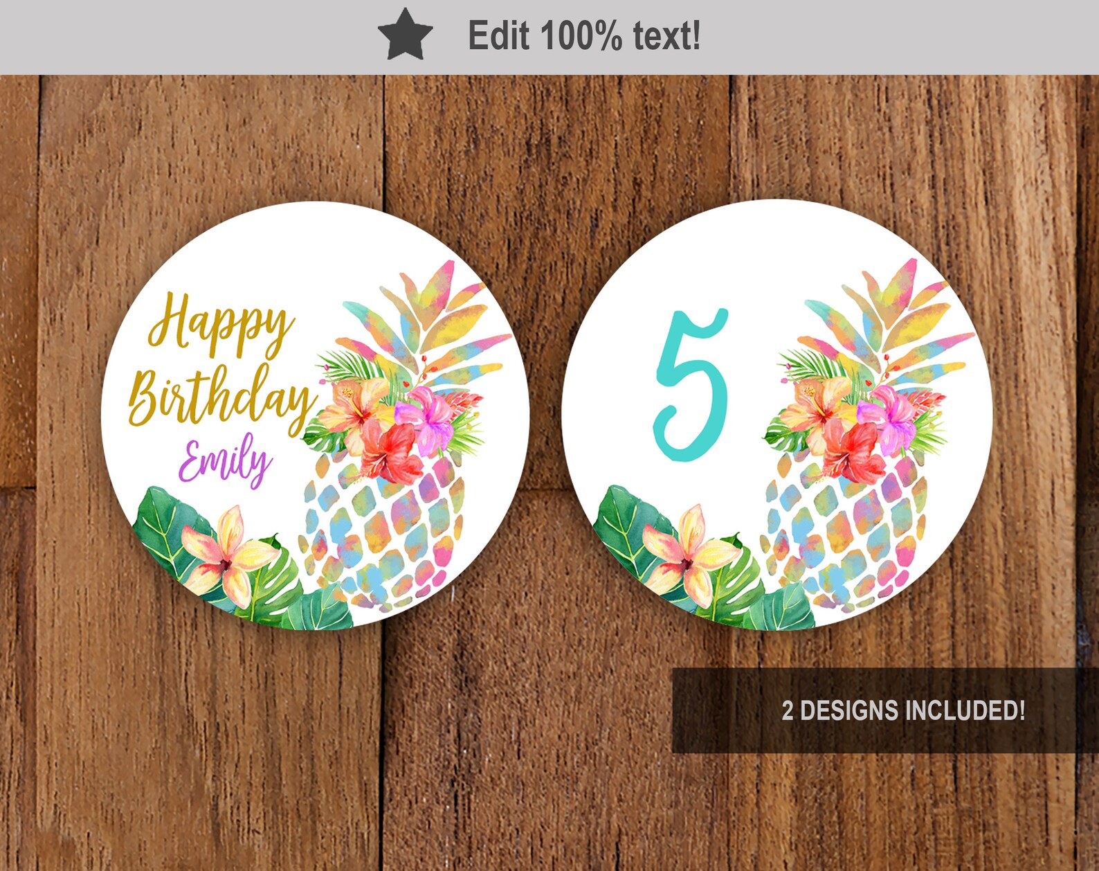 Pineapple Birthday Cupcake Toppers 2 Designs Included/ | Etsy