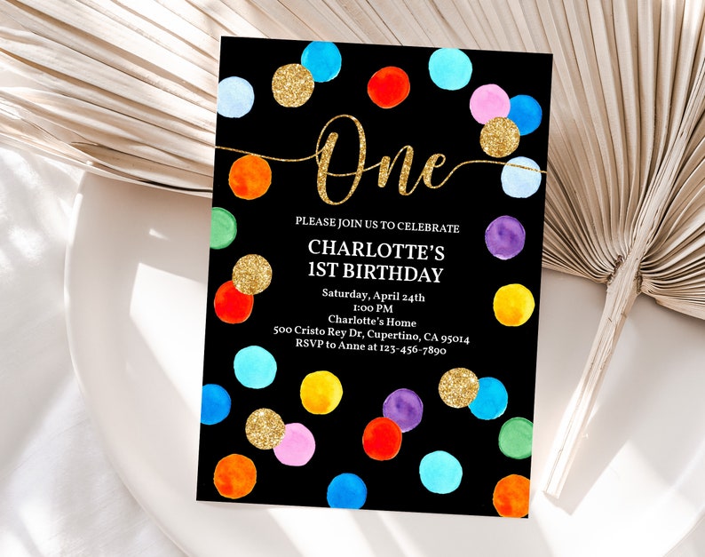 Rainbow Polka Dot Birthday Invitation Watercolor Spots - Etsy