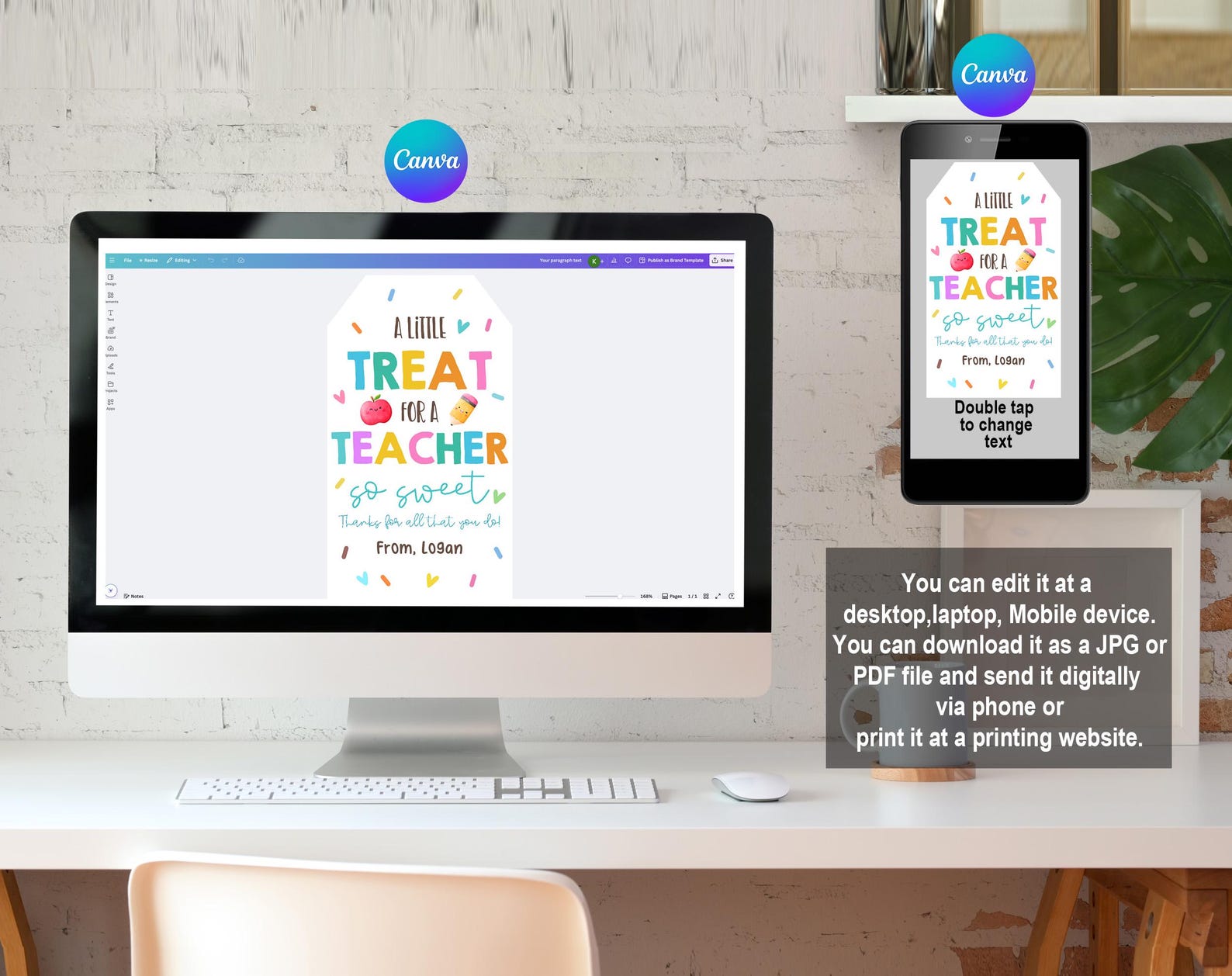 Teacher Appreciation Gift Tag: Editable Printable Tags (thank You, PDF ...