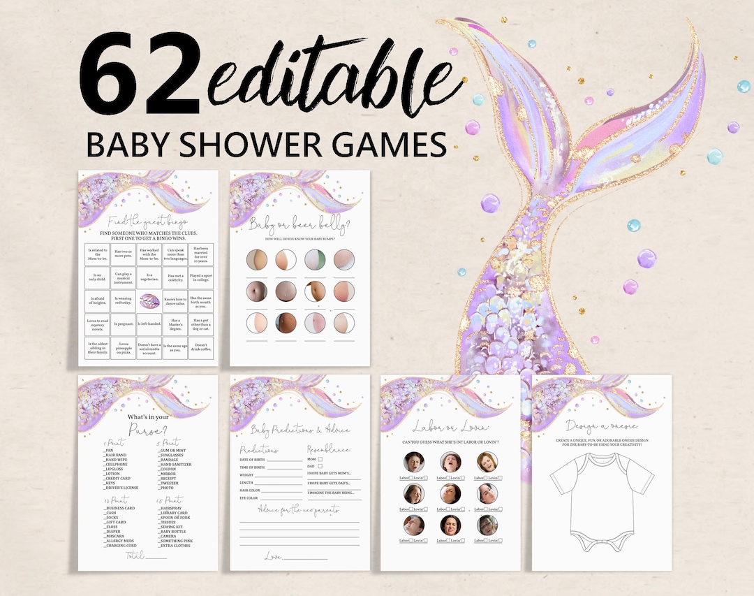 Mermaid Baby Shower Game Bundle Under the Sea Baby Shower Game Pack ...