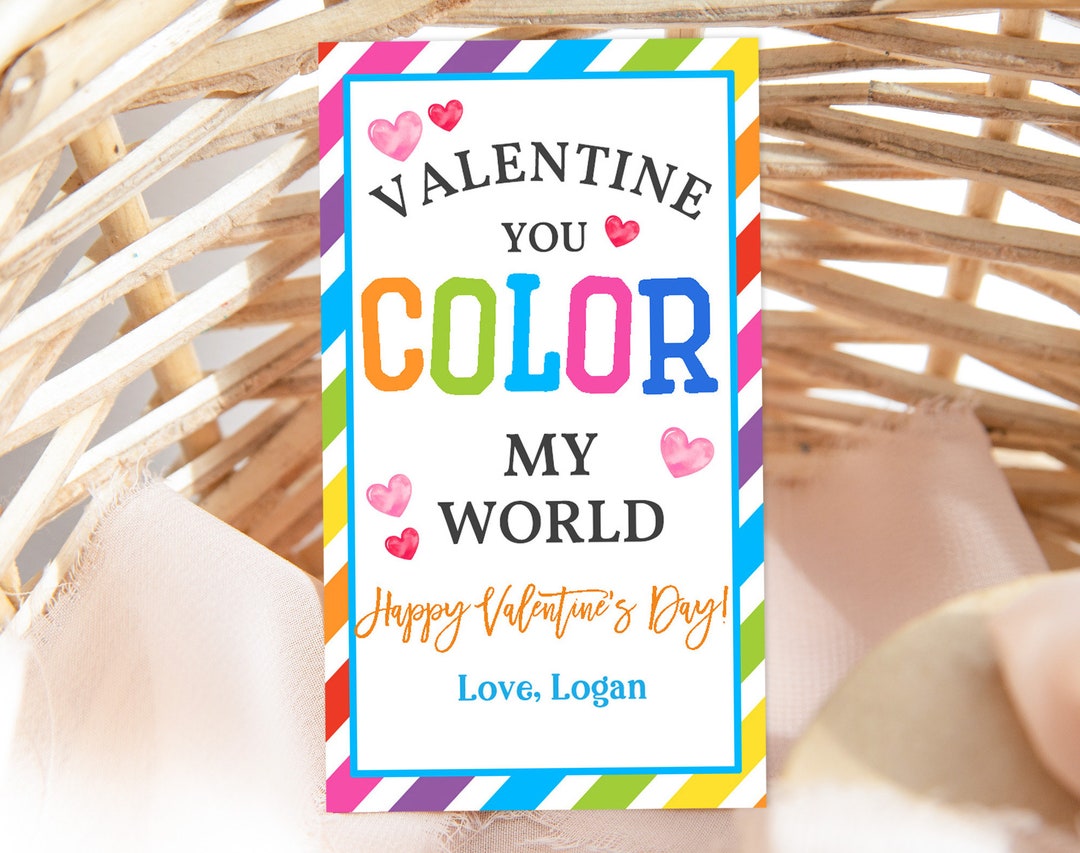 Rainbow Valentine's Day Gift Tag Template You Color My World Valentine ...
