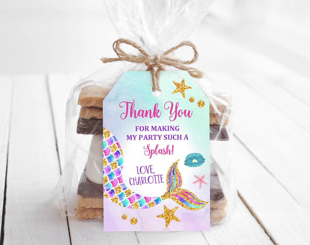 Mermaid Birthday Favor Tag Mermaid Gift Tag EDITABLE Download - Etsy