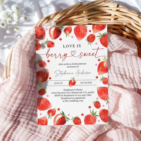 Strawberry Theme Bridal Shower Invitation - Etsy