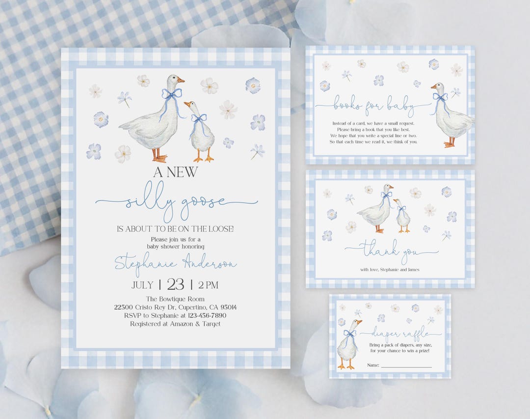Silly Goose Baby Shower Invitation Bundle Blue Goose Baby Shower Invite ...