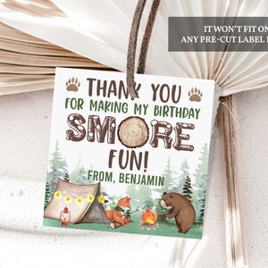 Editable Camping Birthday Thank You Label Woodland Gift Tags Camper ...