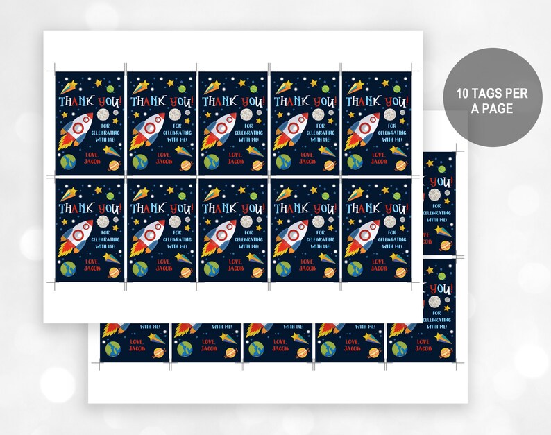 Outer Space Birthday Favor Tags - Editable Rocket and Astronaut Labels ...