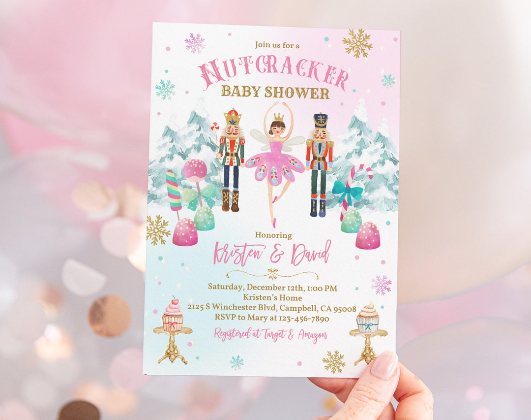 Nutcracker Baby Shower Invitation Sugar Plum Fairy Invite Pink Ballet ...