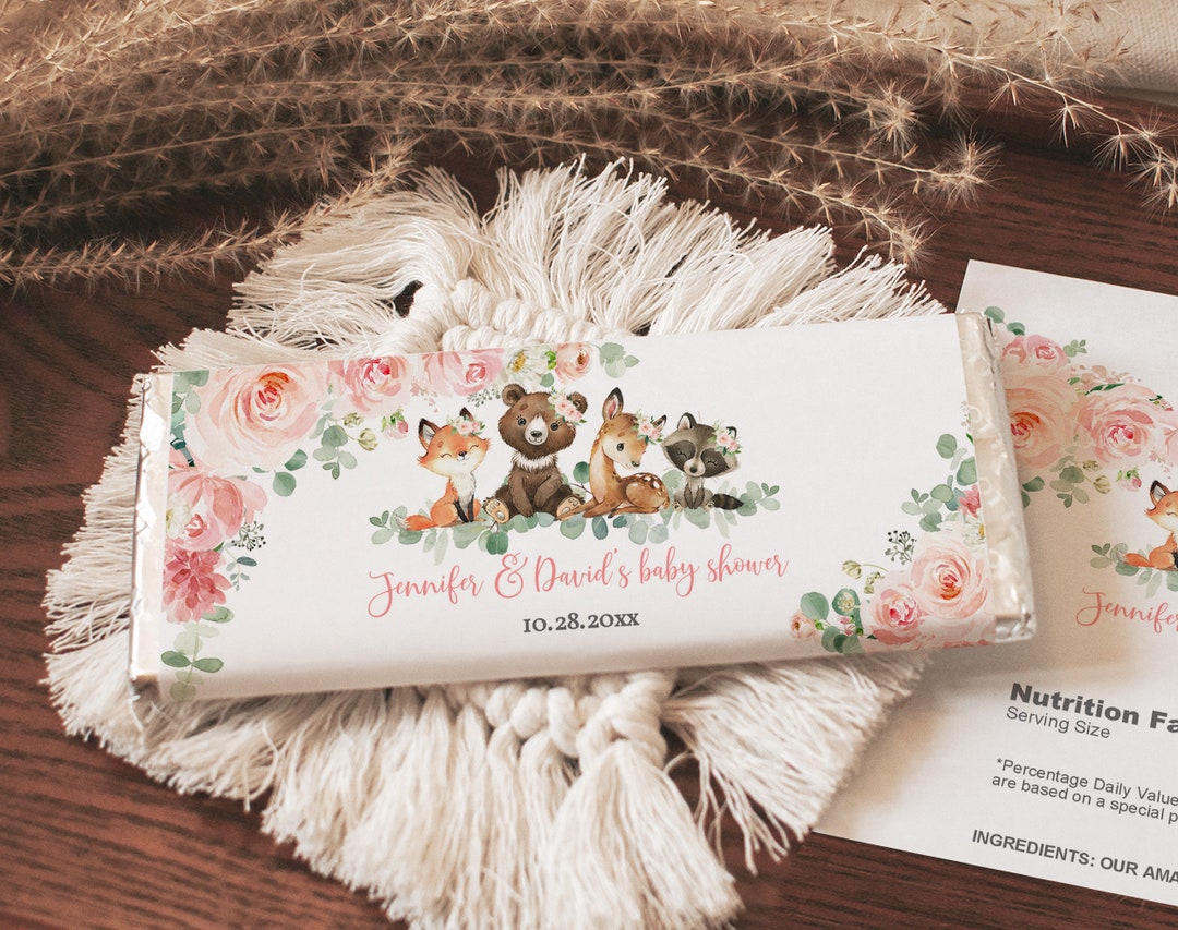 Editable Woodland Chocolate Bar Wrapper Pink Floral Forest Animals ...
