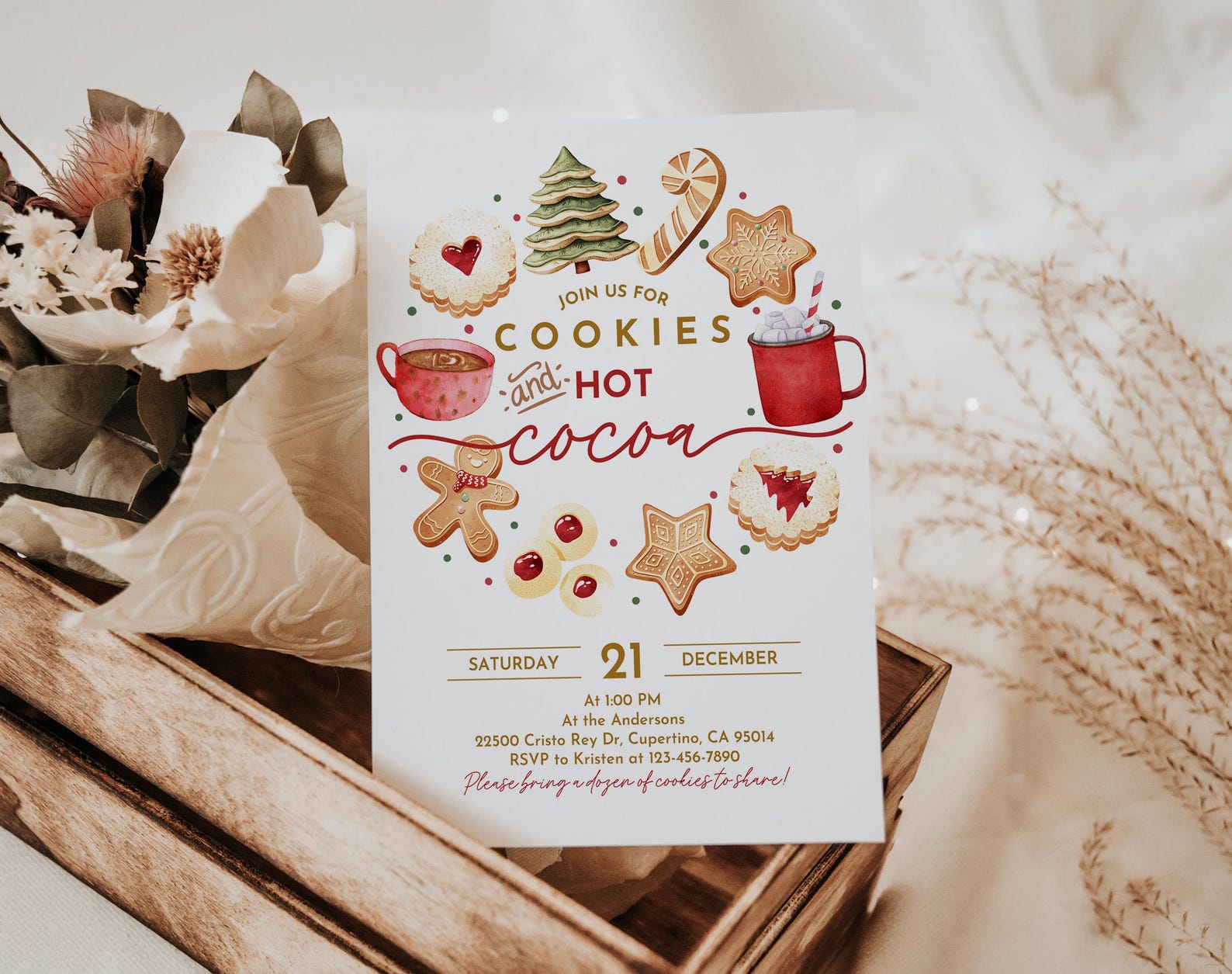 Hot Cocoa Party Invitation: Editable Christmas Cookies Theme ...