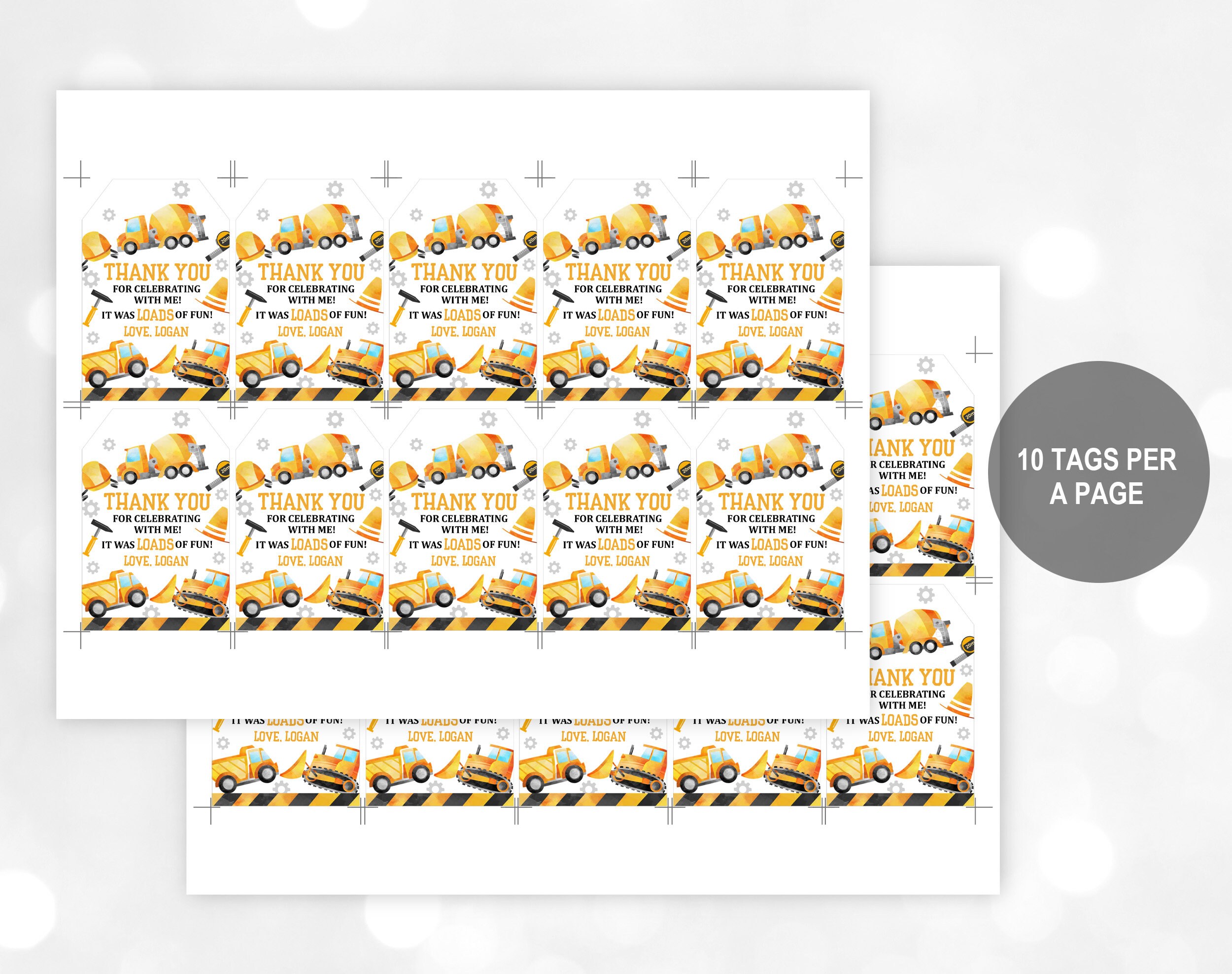 Construction Birthday Tag/ Construction Label/ Birthday Tag/ | Etsy