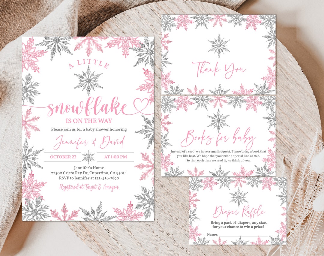 Snowflake Baby Shower Invitation Set Winter Wonderland Baby Shower ...