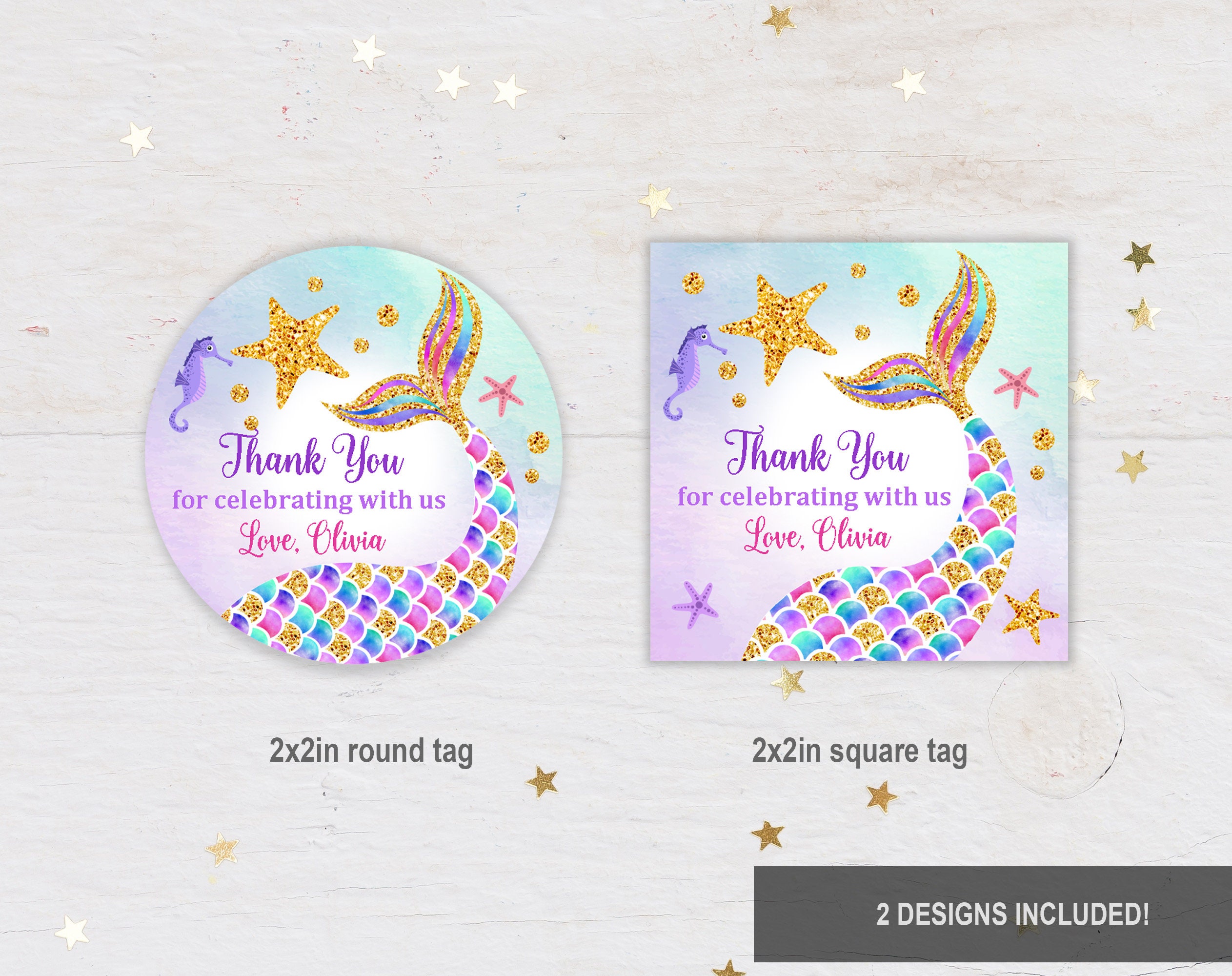 Mermaid Birthday Favor Tag Round and Square Included Mermaid - Etsy