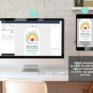 Editable Rainbow Teacher Appreciation Tag Teacher Thank You Gift Tag ...