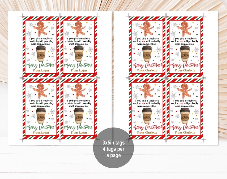 Printable Christmas Gift Tags: Coffee & Cookie Theme (editable PDF ...