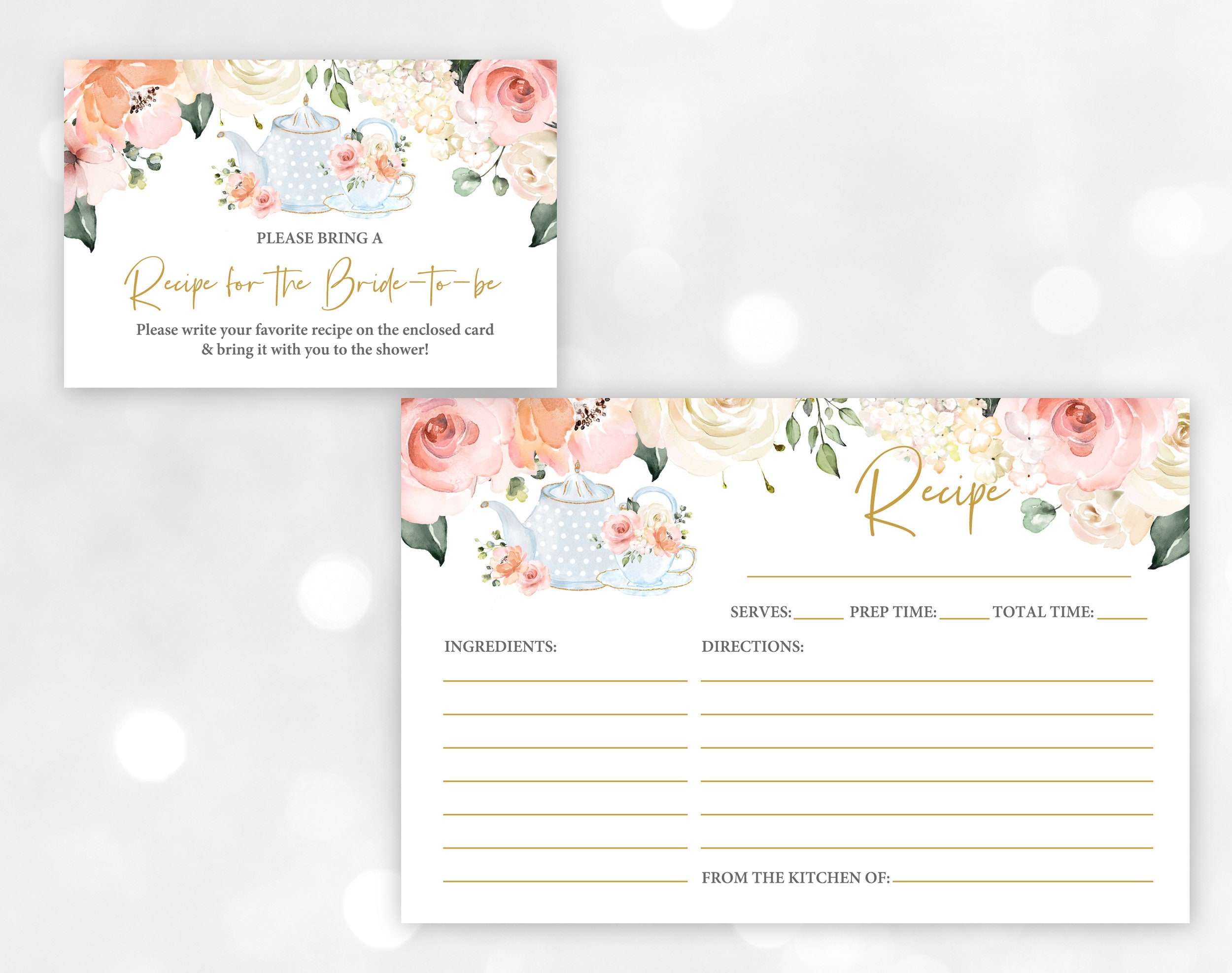 Recipe Card & Request Card/ Tea Party Bridal Shower/ EDITABLE - Etsy