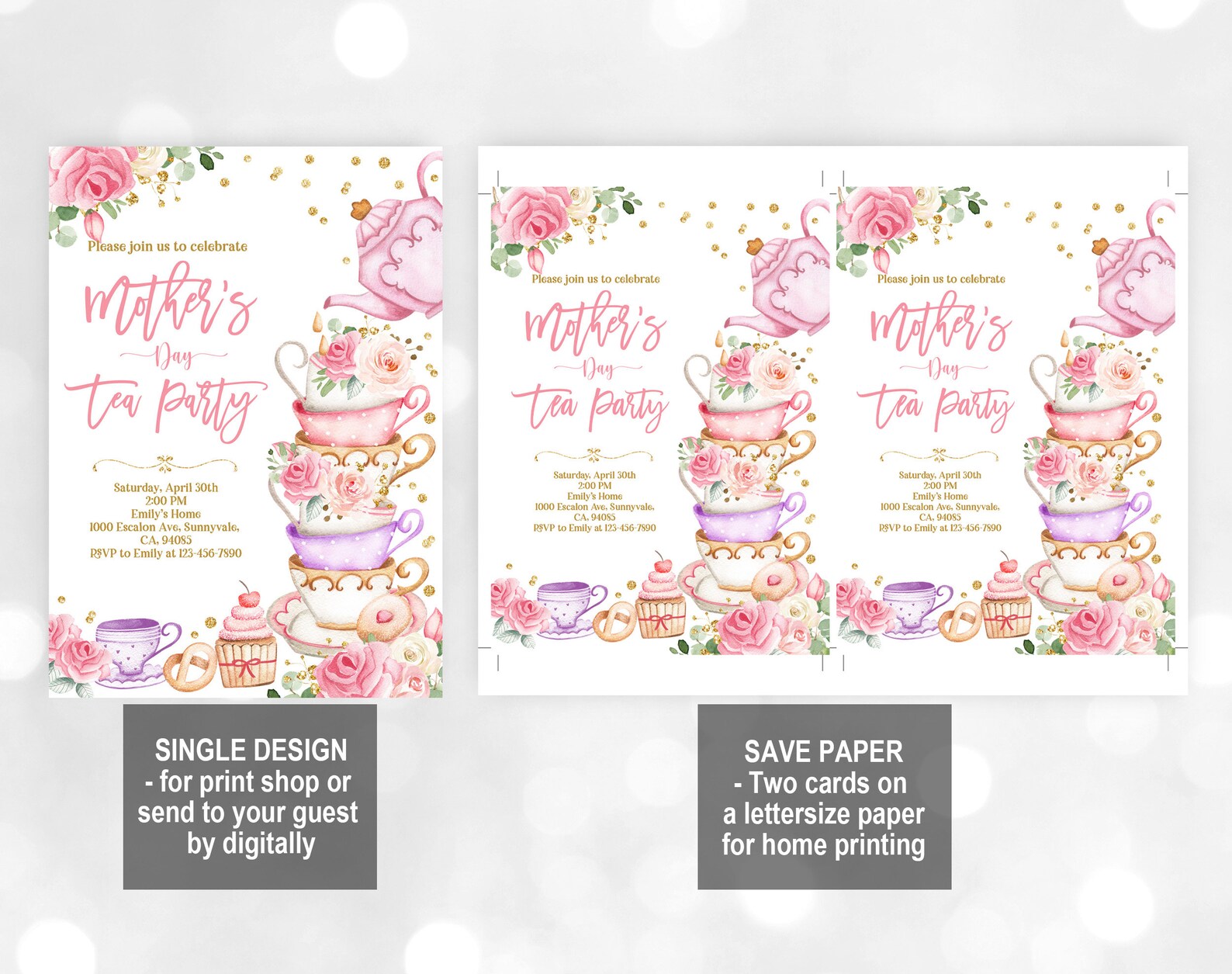 Mothers Day Tea Party Invitation Mother's Day Brunch - Etsy