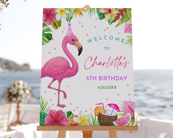 Editable Flamingo Birthday Welcome Sign, Let's Flamingle, Welcome to ...
